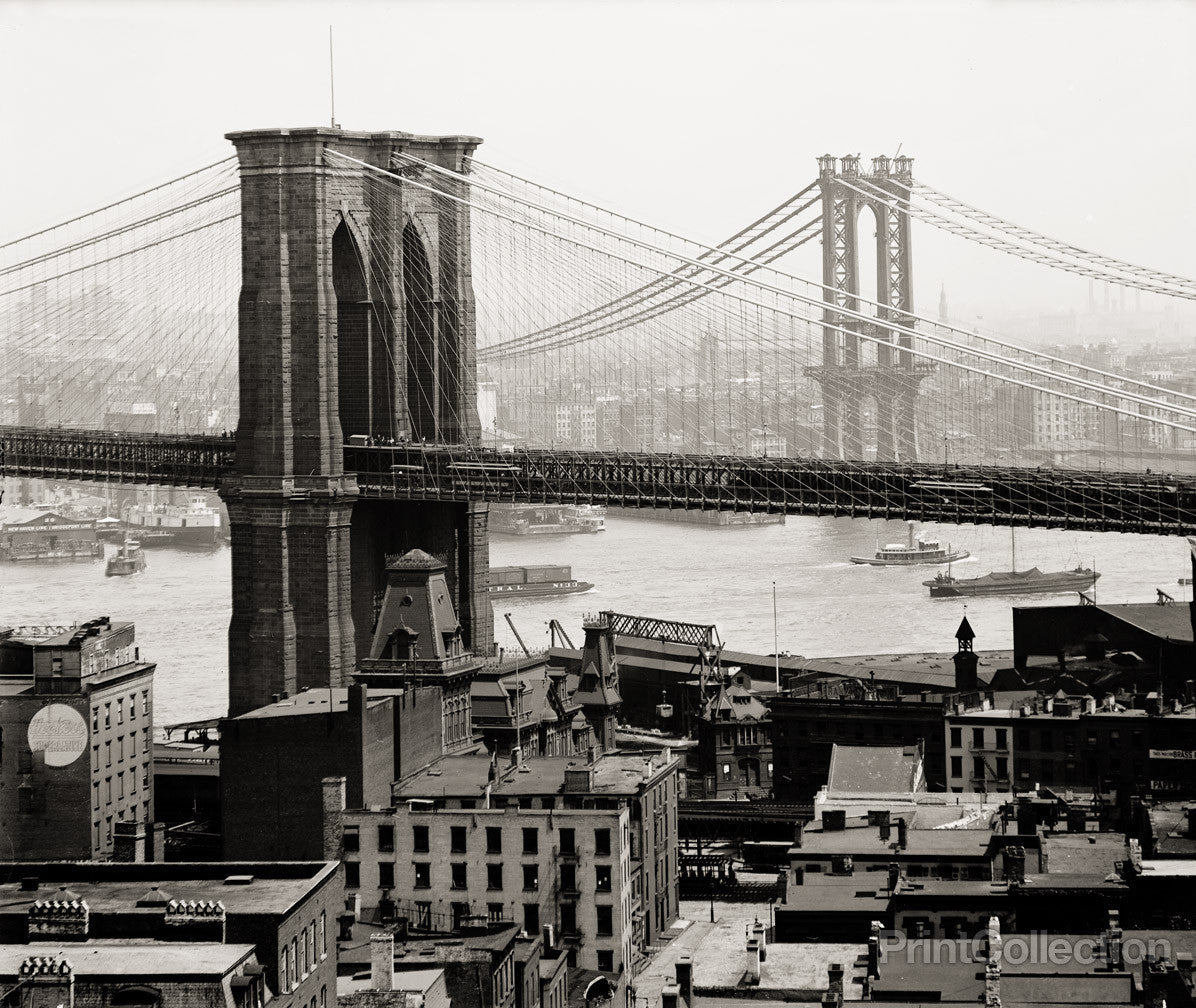 Print Collection - Brooklyn Bridge and New York Skyline and Harbor